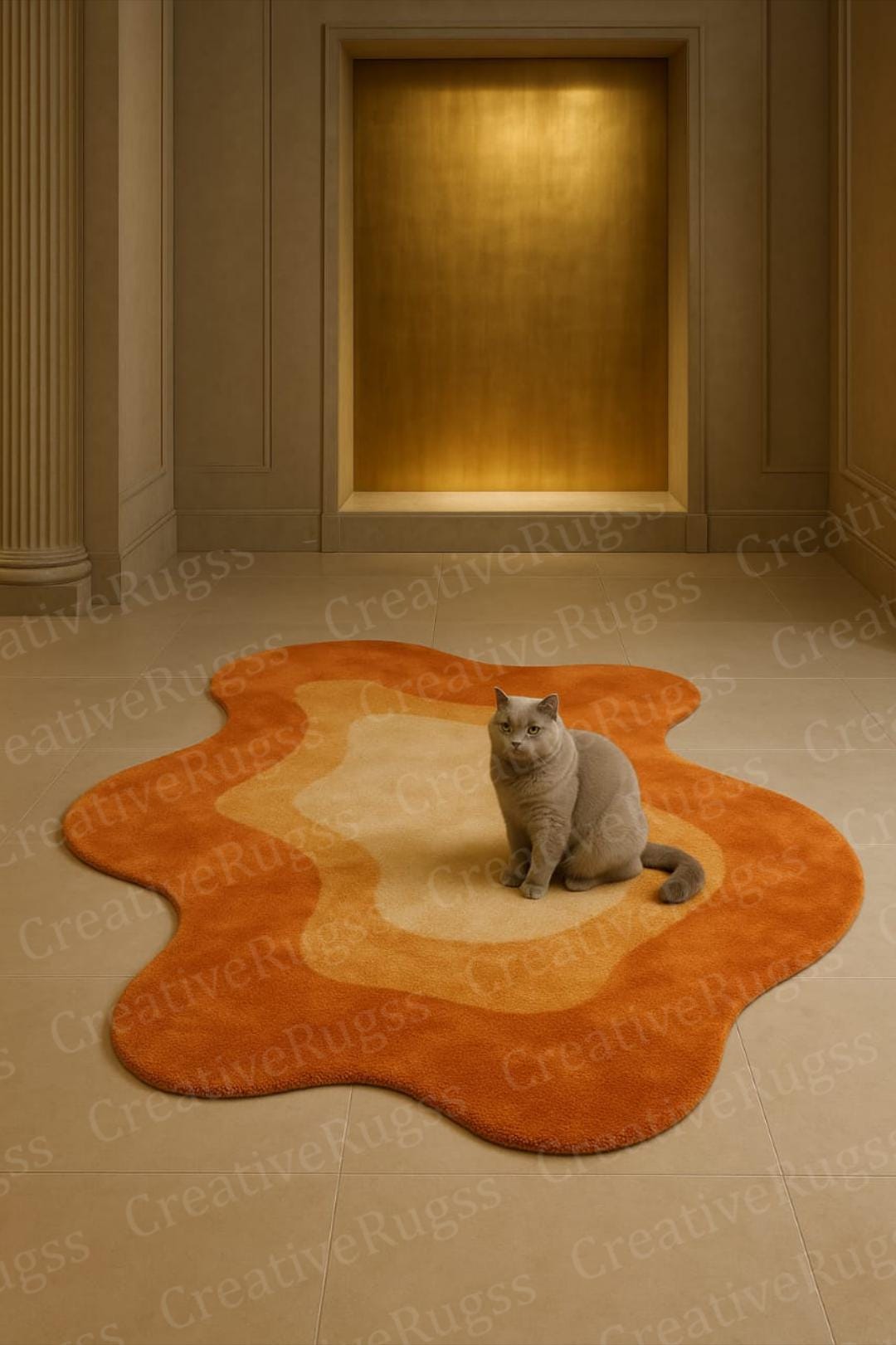 Retro Wavy Orange Blob Rug – Hand-tufted Abstract Floor Mat, Groovy ...