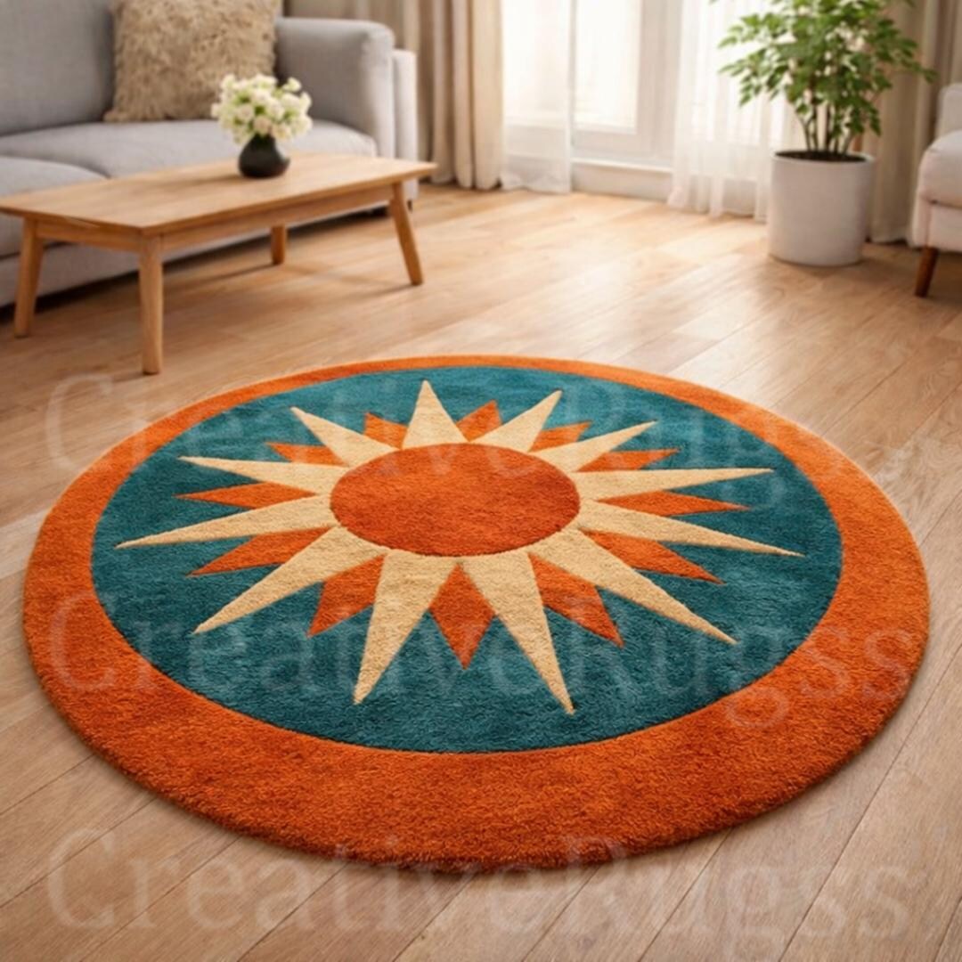 Hand Tufted Round Sunburst Rug, Mid Century Modern Area Rug, Boho ...