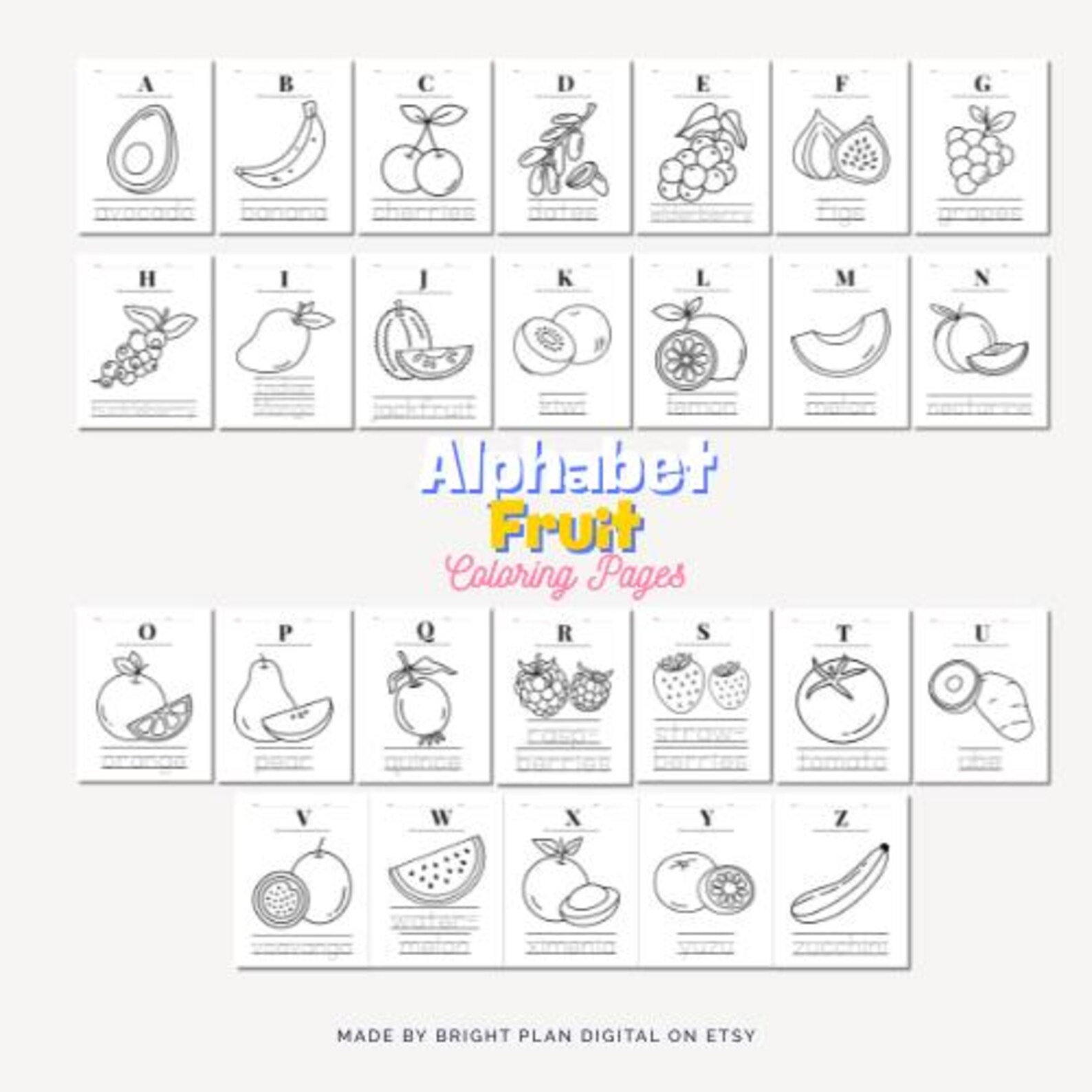 Alphabet Fruit Coloring & Tracing Pages – A to Z Educational Worksheets ...