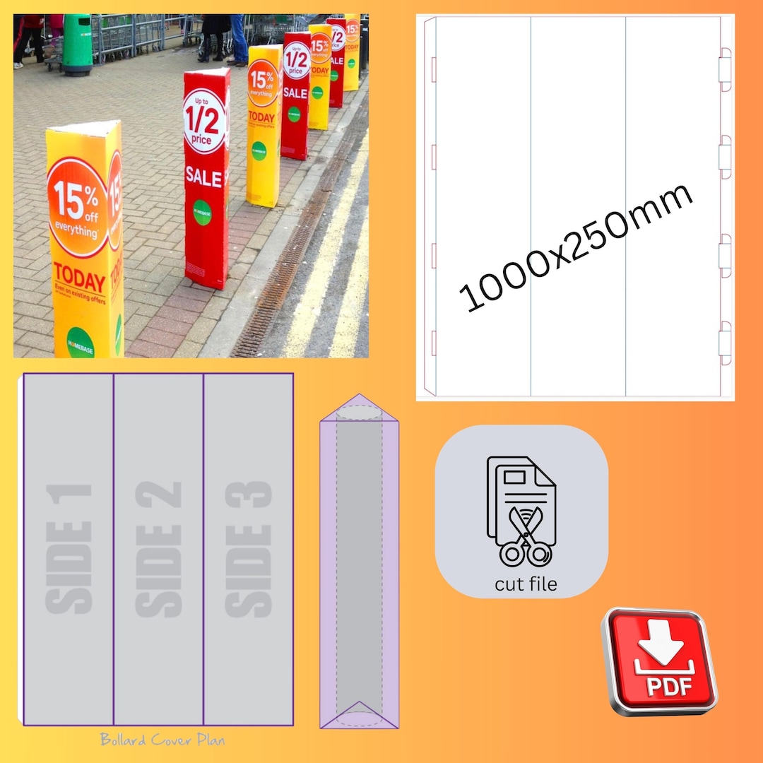 Bollard Cover Template – Instant Download (1000 X 250 Mm) | Printable ...