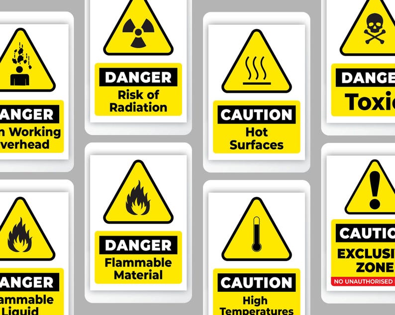 Printable Warning Sign Safety Notice | Minimalist Black & Yellow Wall ...