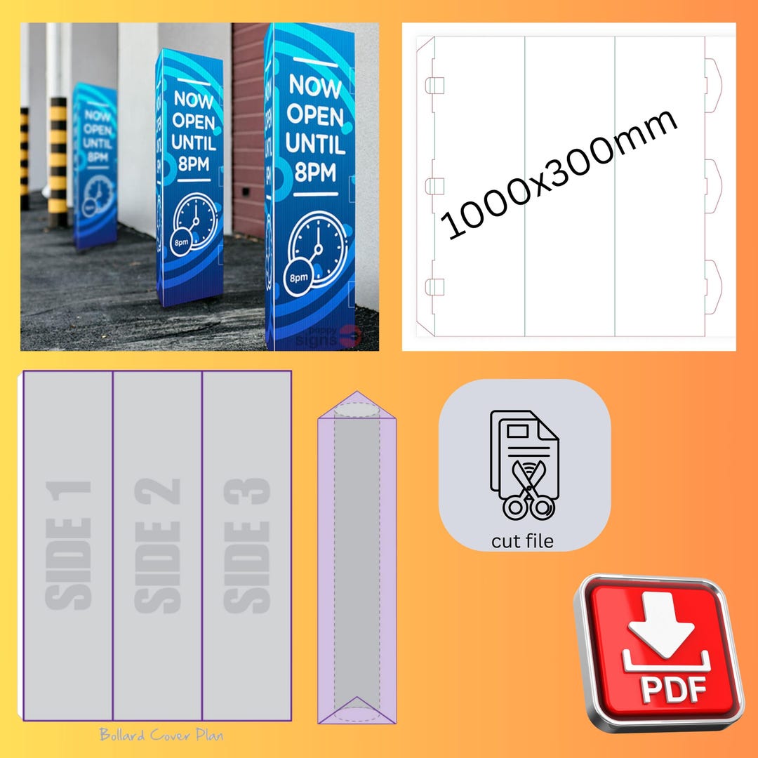Bollard Cover Template – Instant Download (1000 X 300 Mm) | Printable ...