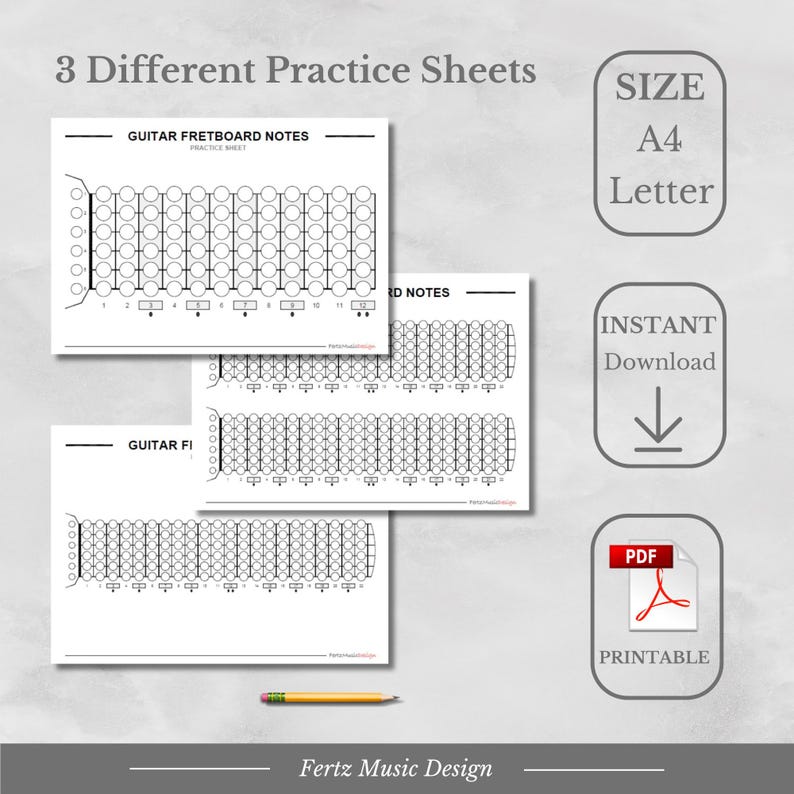 Fretboard Notes. Printable Guitar Fretboard Template. Guitar Neck for ...