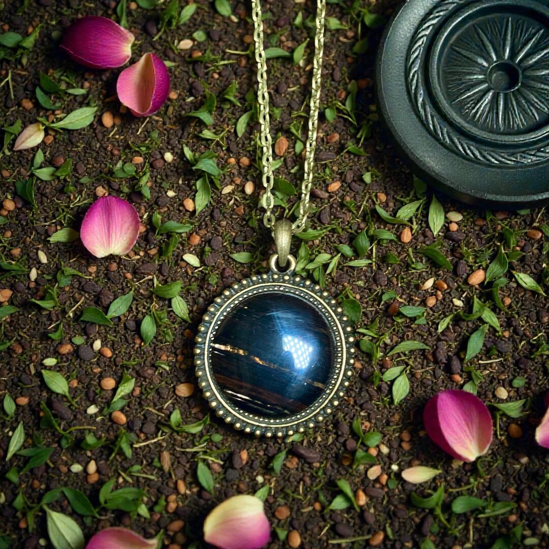 Midnight Obsidian Bronze Pendant Necklace by Magic Pet Rocks - Etsy
