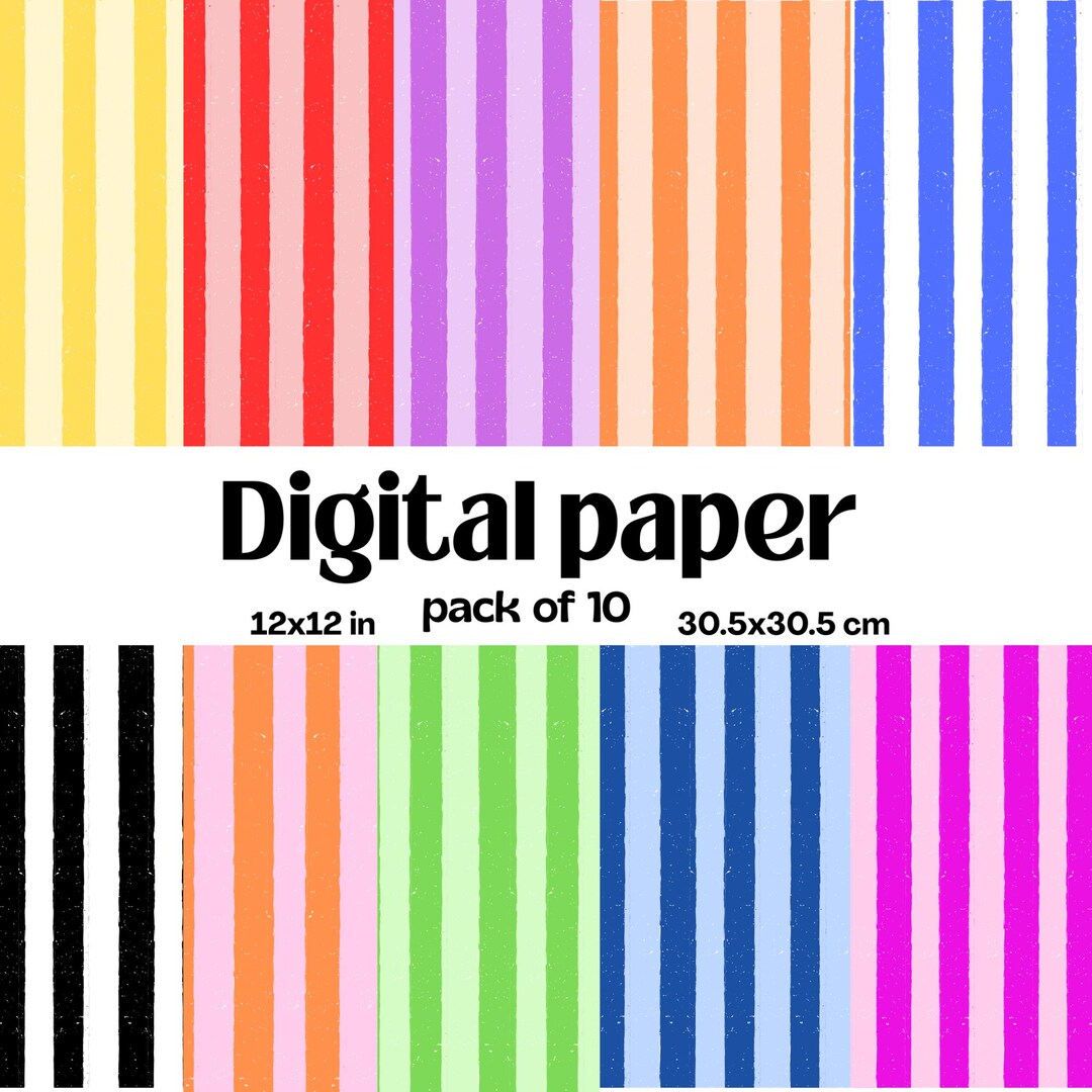 10 Striped Digital Paper Pack | Seamless Pattern Backgrounds | Instant ...
