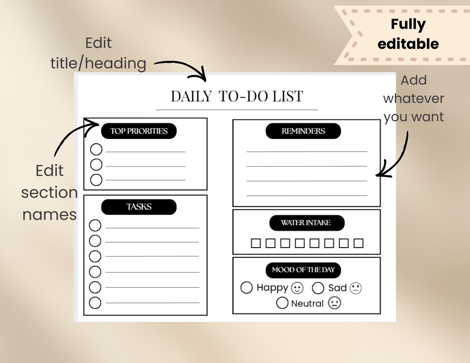Daily Checklist Printable | Landscape To-do List | Minimalist Planner ...