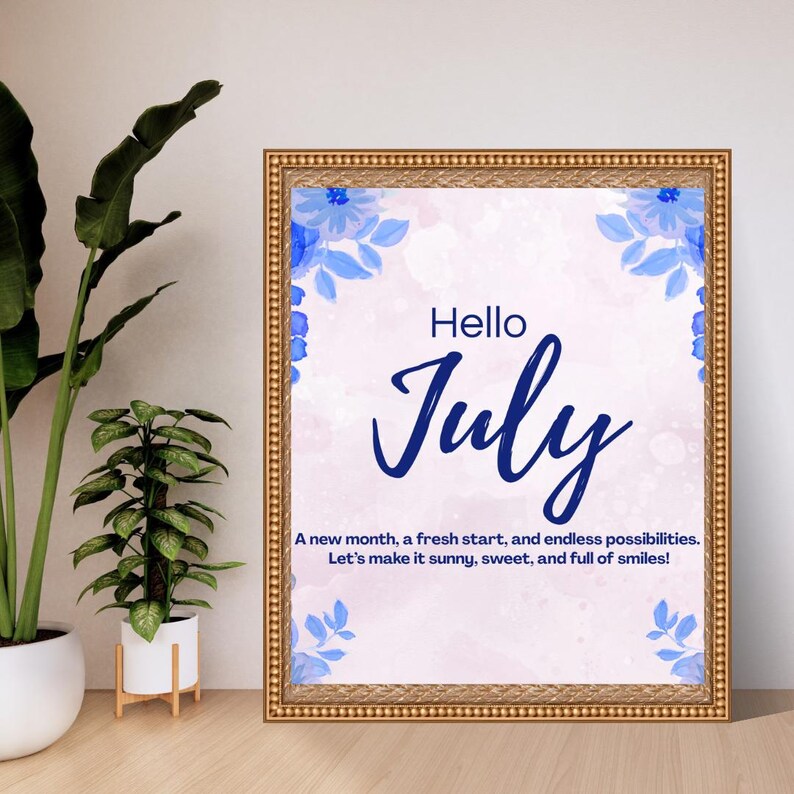 Hello July Card Printable | July Aesthetic Wall Art | Minimalist ...