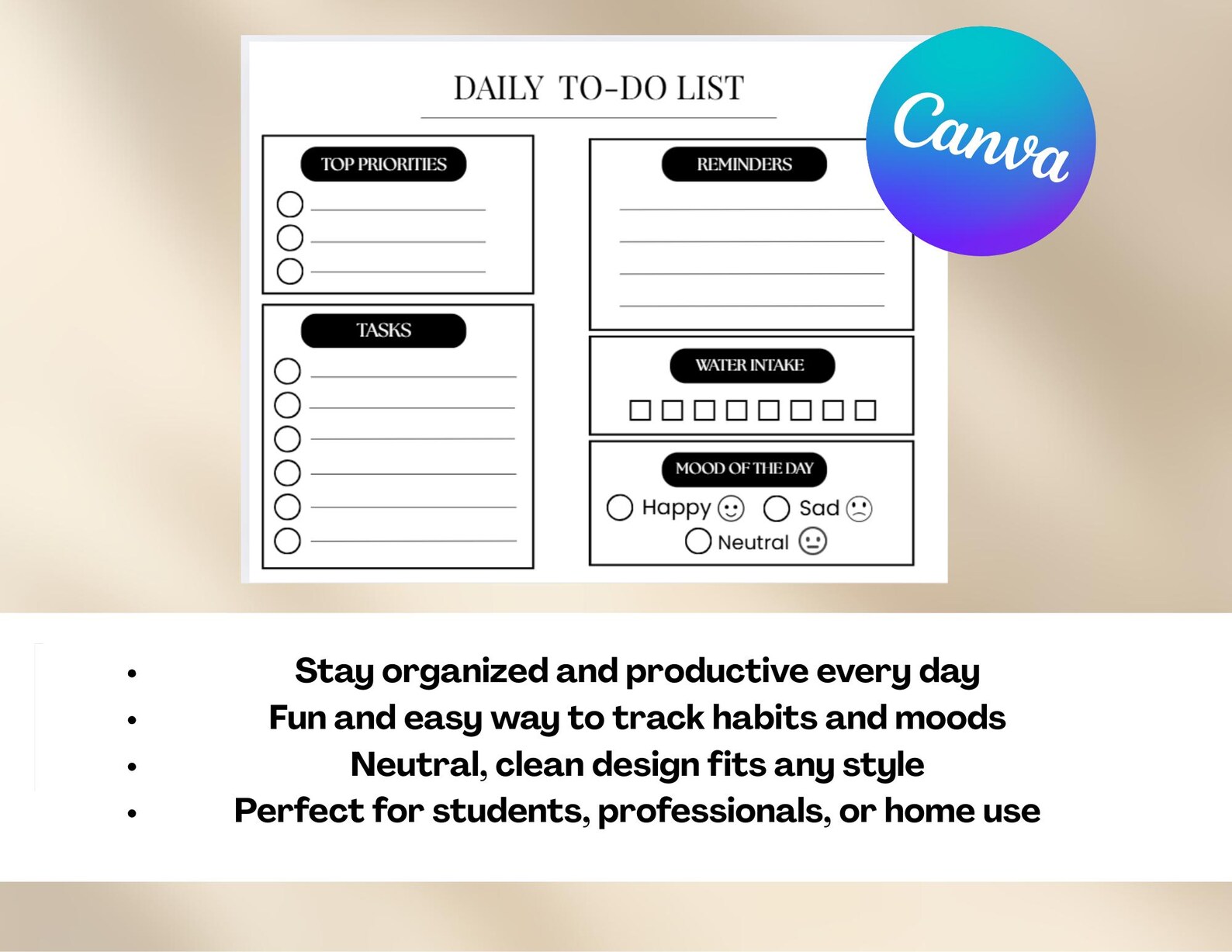 Daily Checklist Printable | Landscape To-do List | Minimalist Planner ...