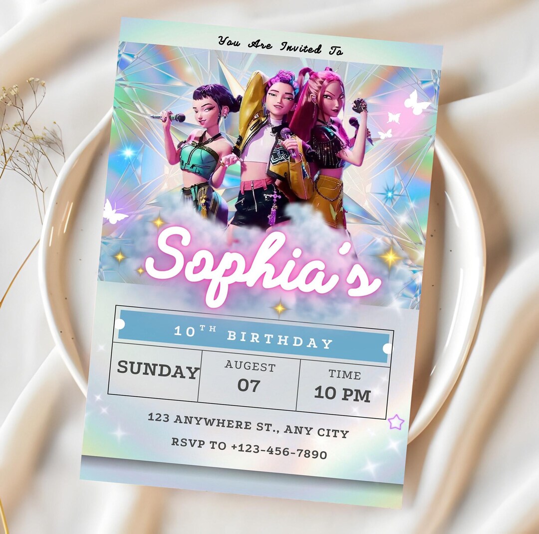 Editable Kpop Demon Hunters Birthday Invitation, Demon Hunters Party ...