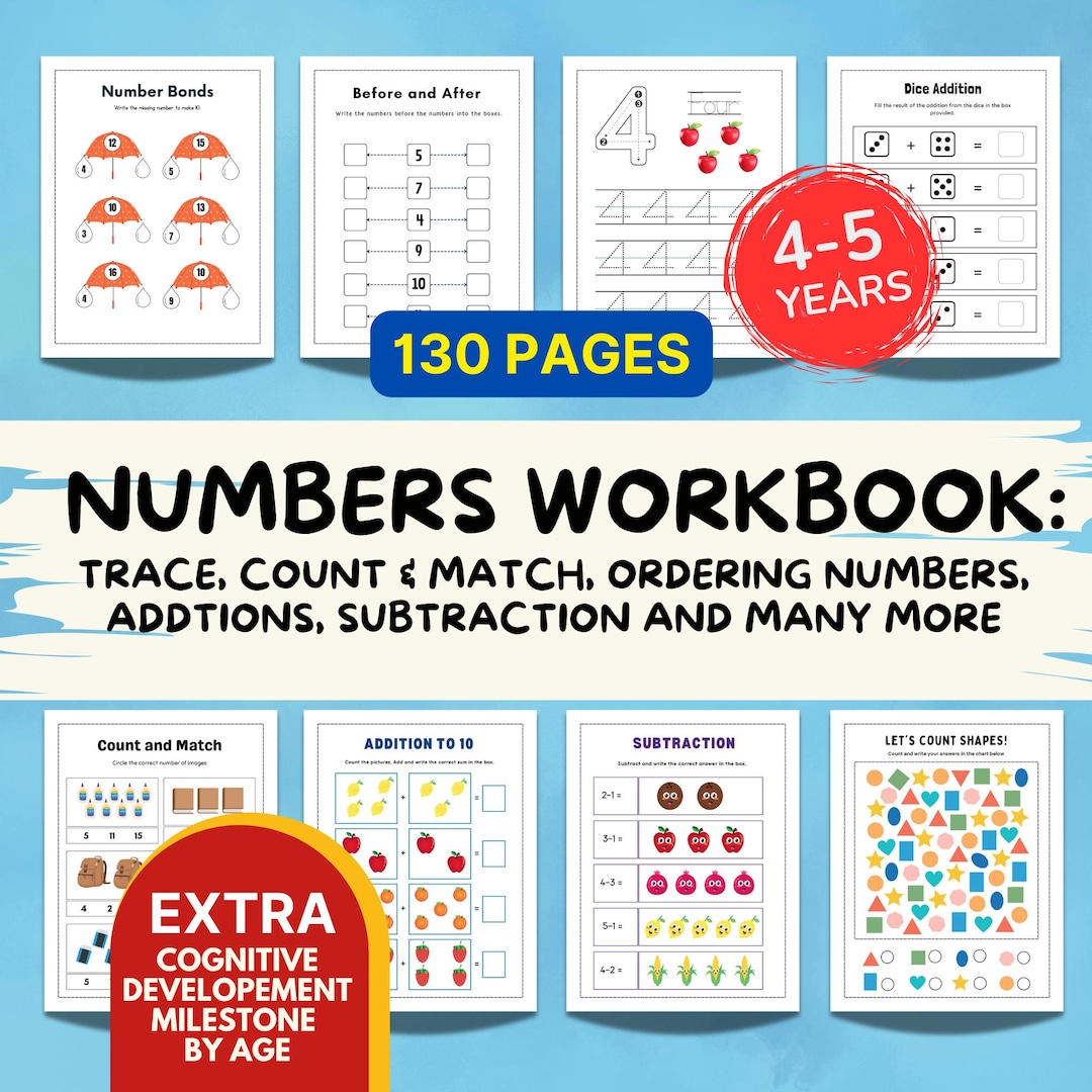 Fun Math Workbook for Preschool | Tracing Numbers, Counting, Addition ...