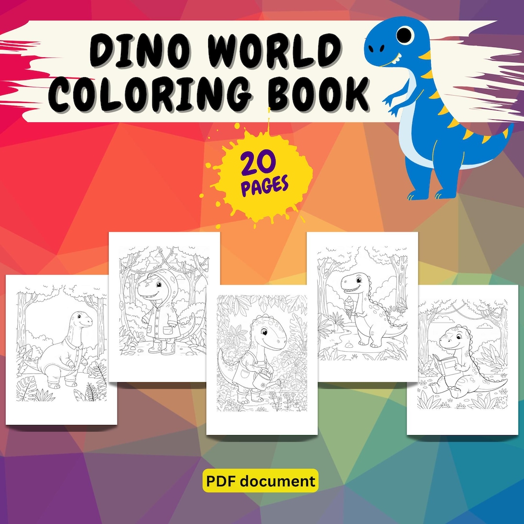 Dino World Coloring Book for Kids | 20 Fun Dinosaur Coloring Pages ...
