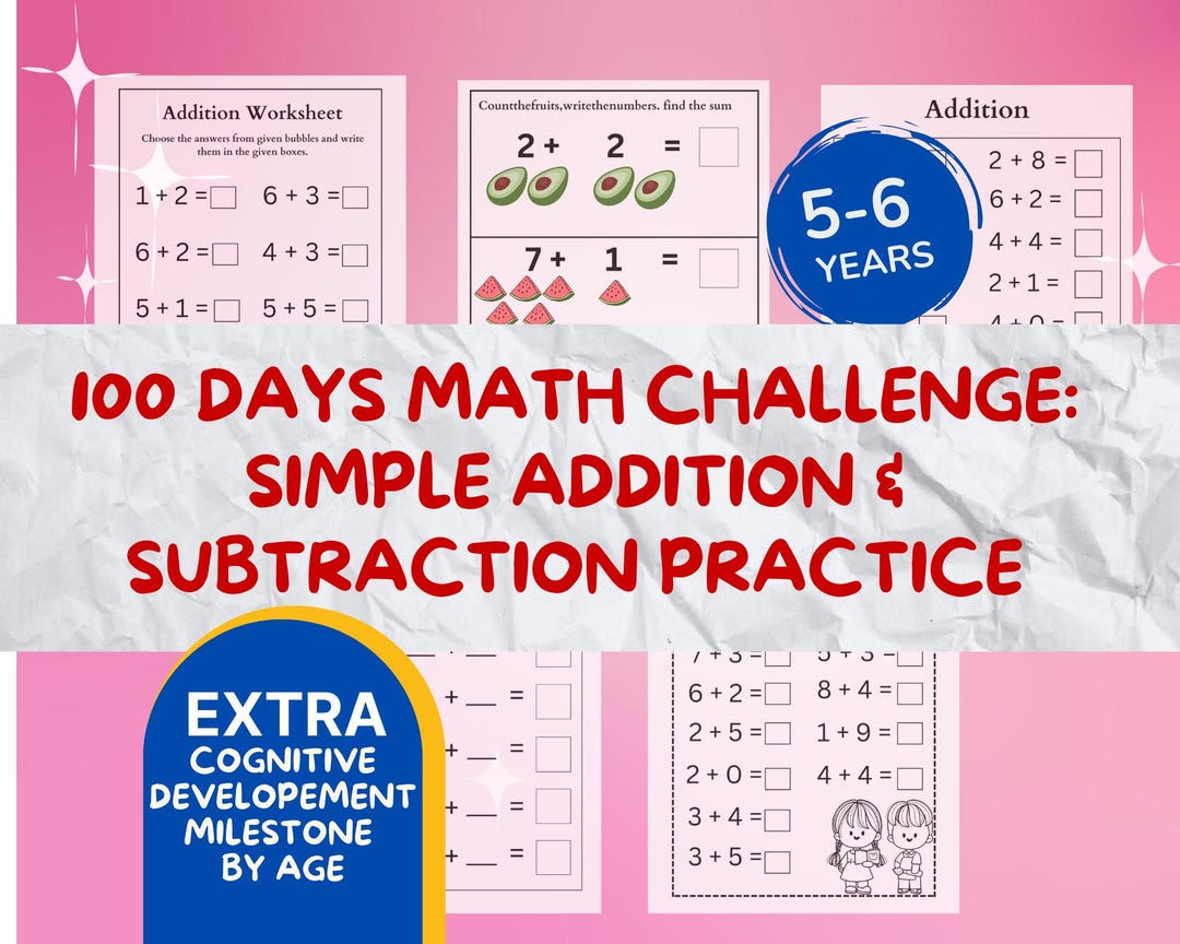 100 Days Math Challenge: Addition & Subtraction Workbook for Kids - Etsy