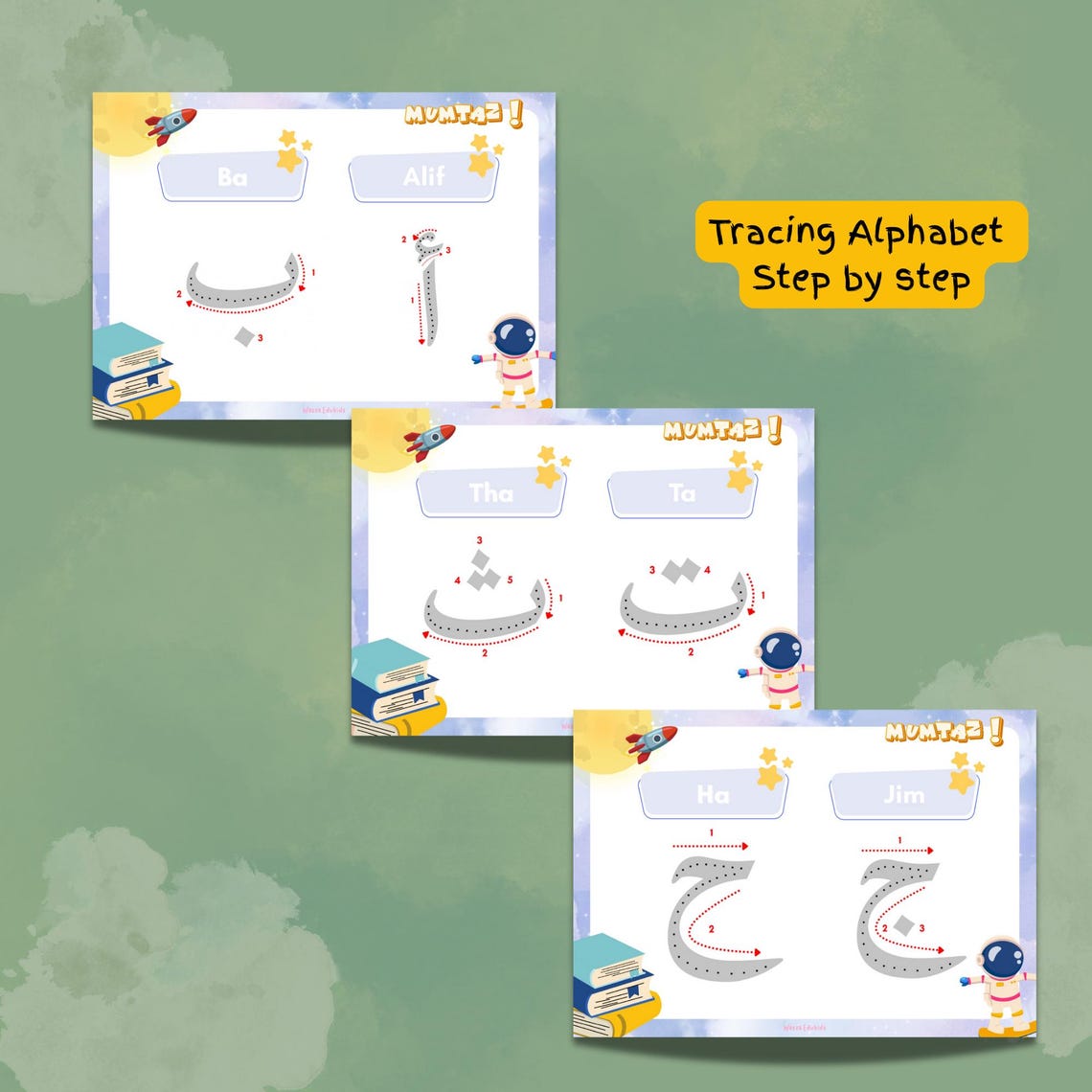 Arabic Alphabet Binder Book for Kids – 32 Pages Flashcards, Coloring ...