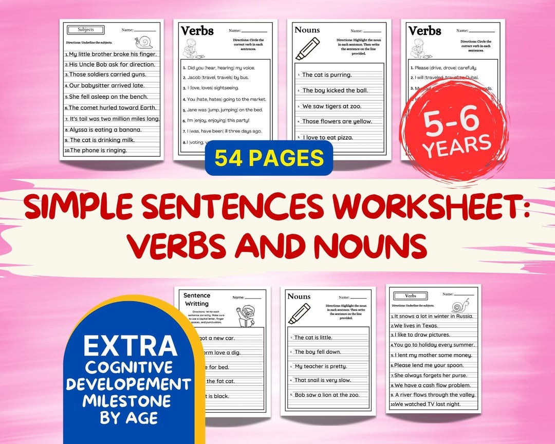 Simple Sentences Grammar Worksheet for Kids - Etsy