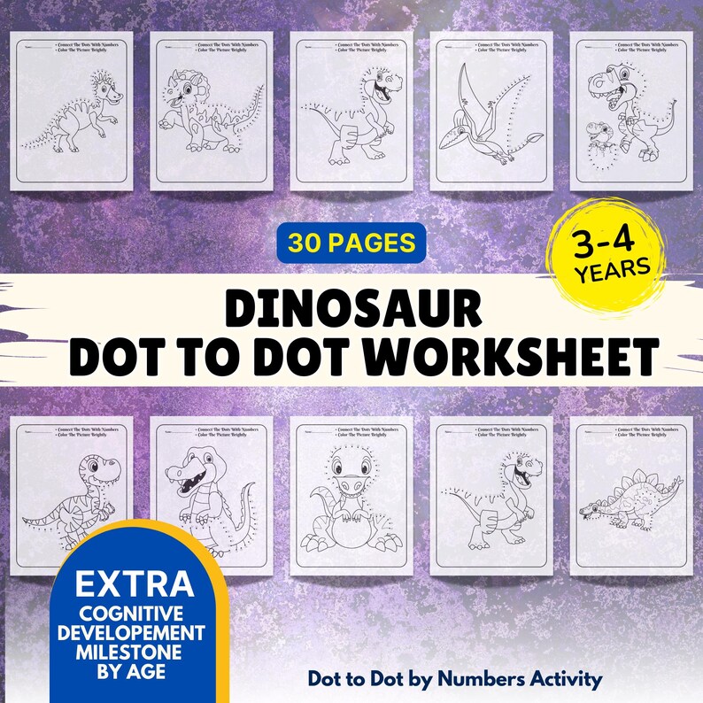 30 Pages Dinosaur Dot-to-dots for Kids | Number Connect Activity - Etsy