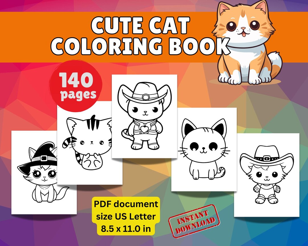 Cute Cat Coloring Book for Kids - Etsy