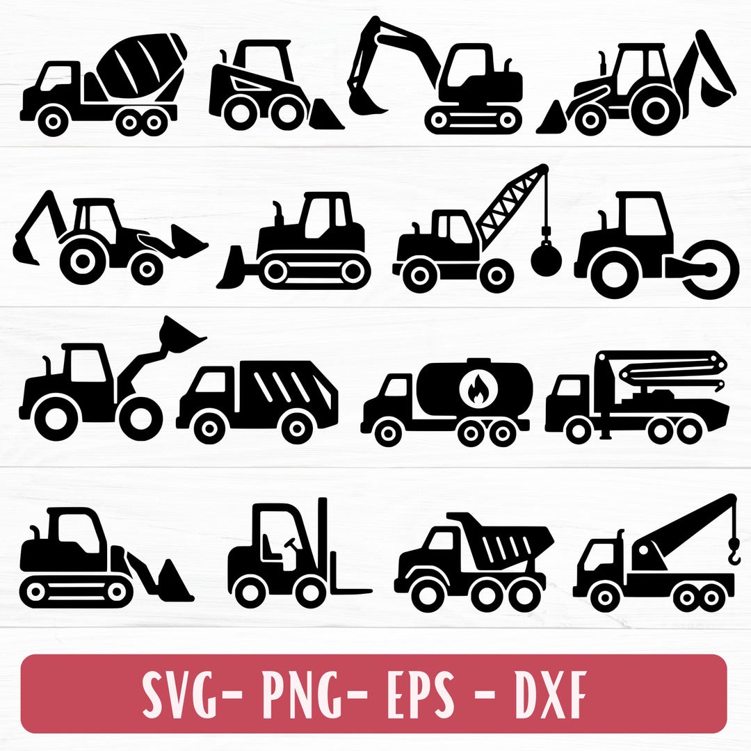 Construction Vehicles SVG Bundle: Trucks, Crane, Bulldozer (digital ...