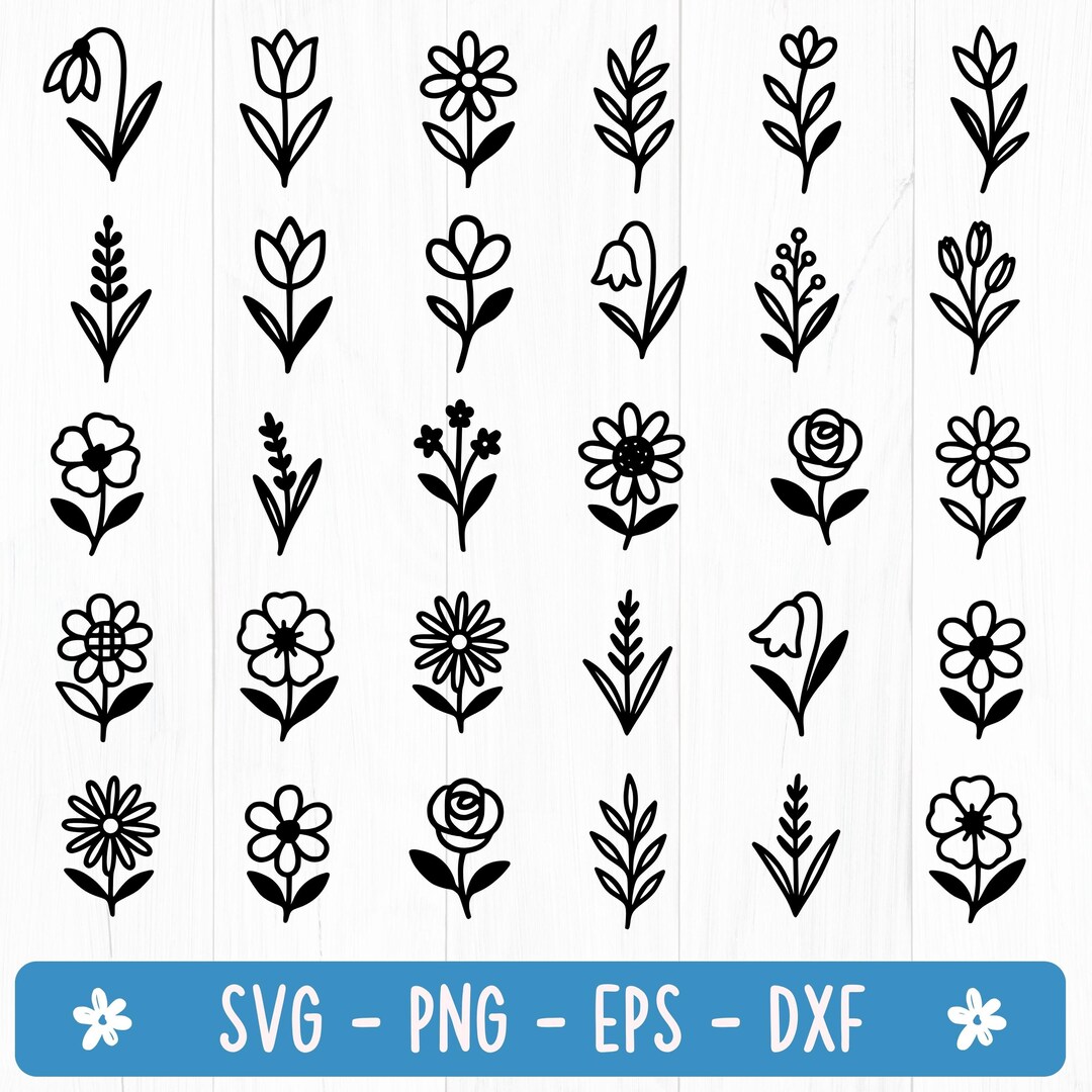 Doodle Flower SVG Bundle: 45 Floral Silhouettes (digital Download) - Etsy