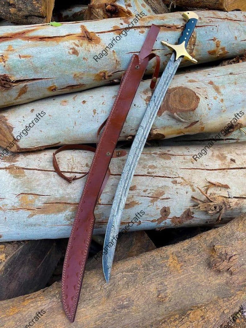 Handmade Damascus Steel Turkish Scimitar Sword With Leather Sheath - Etsy