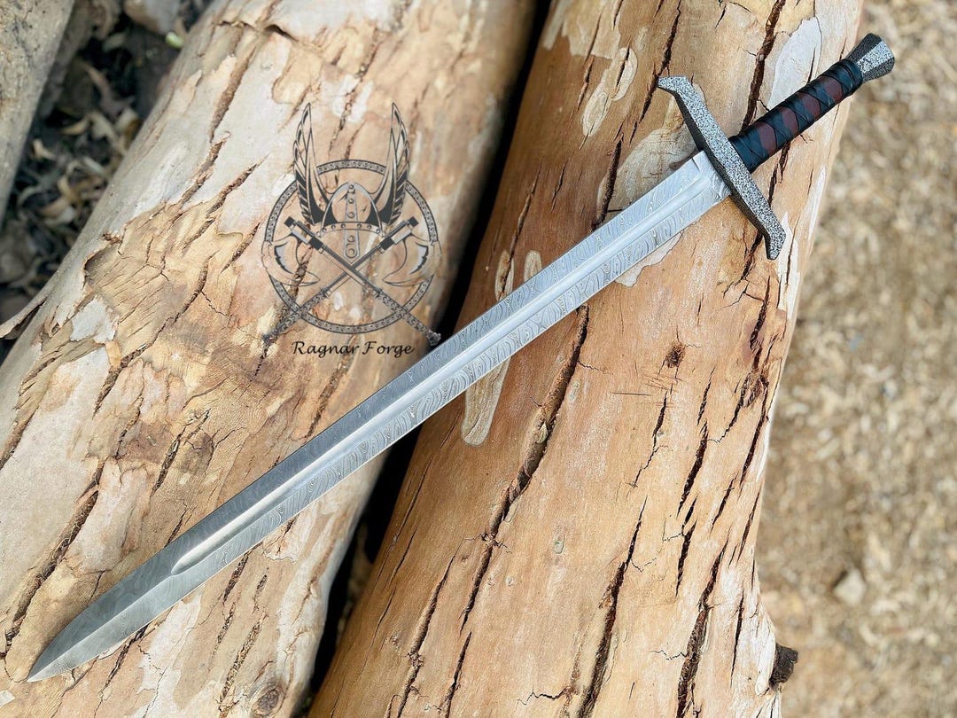 Custom Damascus Steel Sword-medieval Style Sword With Leather Sheath ...