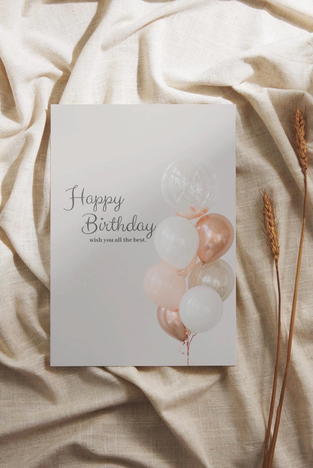 Elegant Gray Birthday Card: Balloons & Glitter (digital Download, 5x7in ...