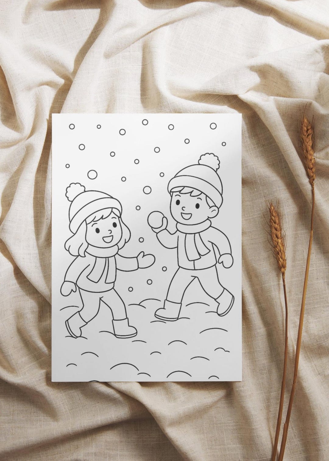 Printable Snowball Fight Coloring Page | Kids Winter Activity Scene ...