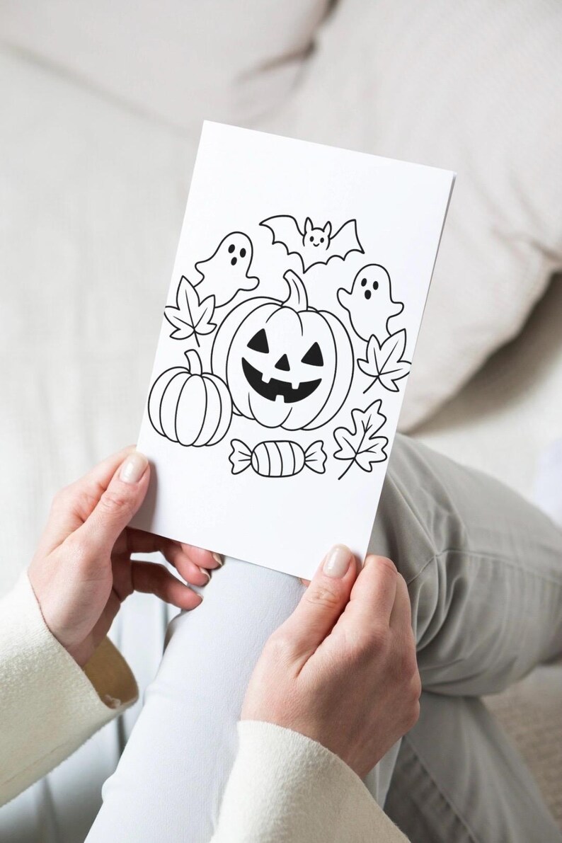 Halloween Coloring Page for Kids – Cute Pumpkin, Ghosts & Bat ...