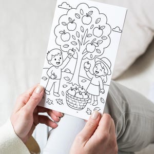 Thanksgiving Coloring Page for Kids – Children Picking Apples ...