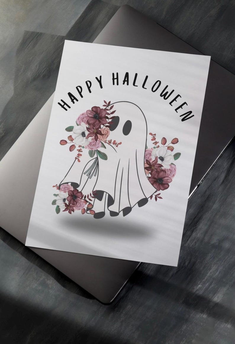 Floral Halloween Ghost Card | Digital Download PDF & PNG | Happy ...