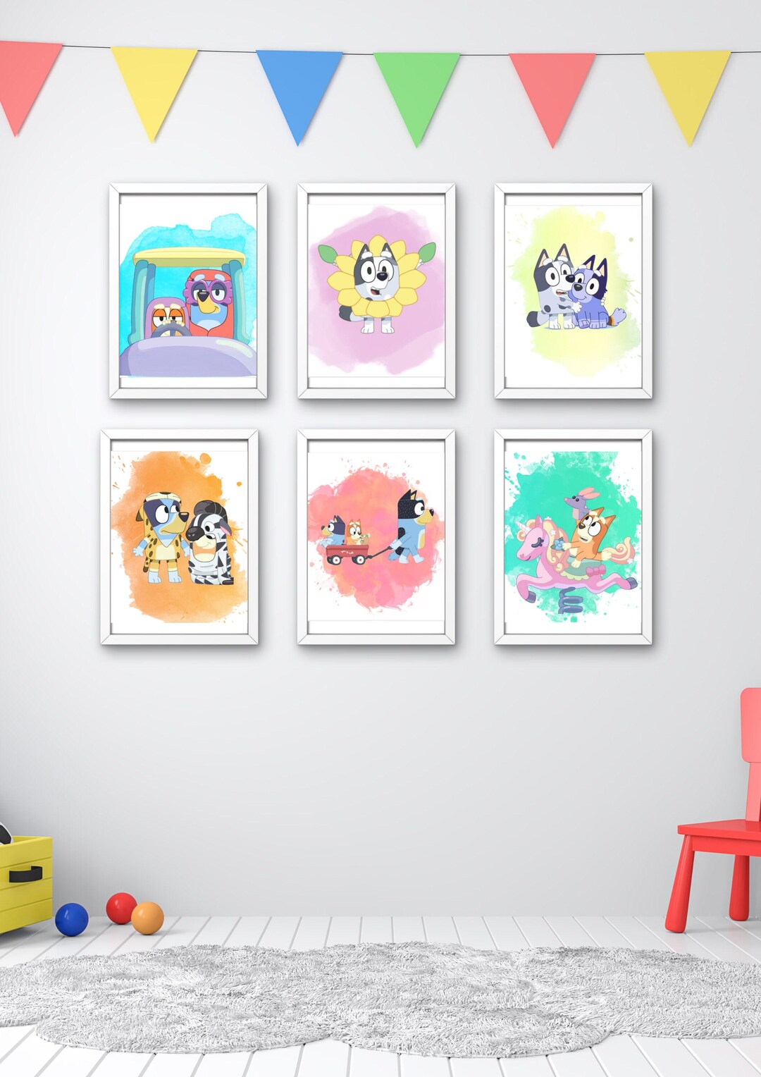 Bluey Watercolor Print Set, Nursery Bedroom Decor (digital Download ...