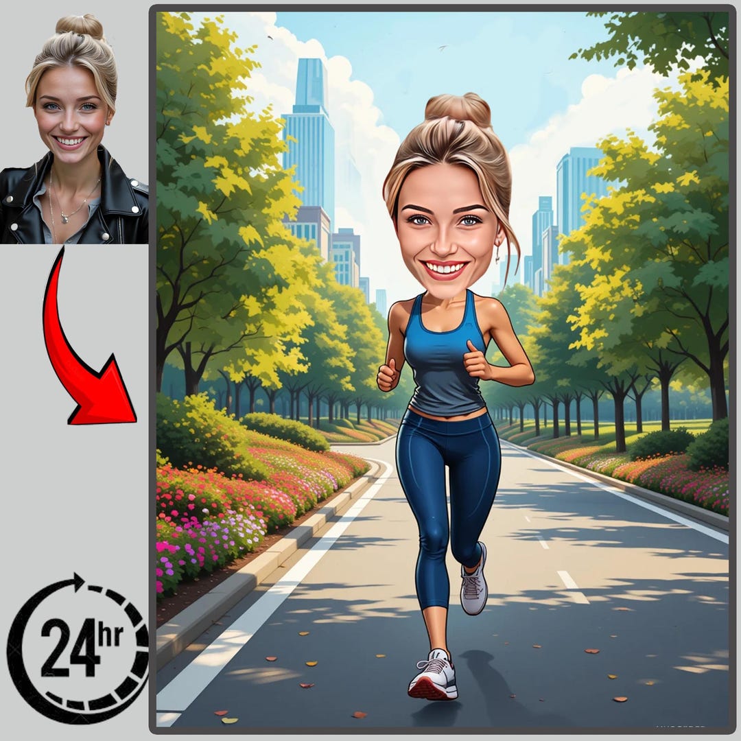 Custom Woman Running, Cartoon Caricature, Caricature Gift for Runner ...