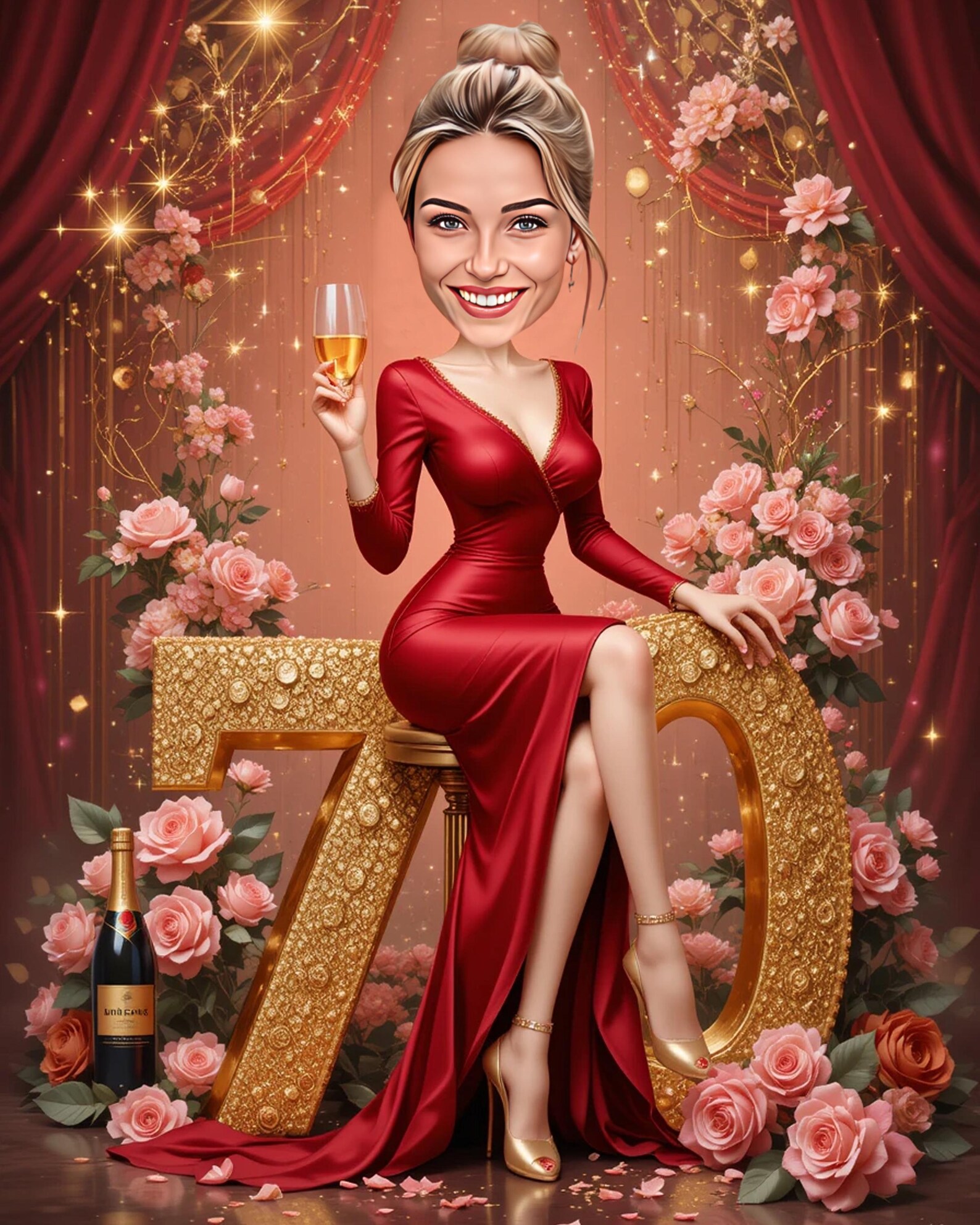 Custom 70th Cartoon Portrait | 70th Caricature | Personalized Happy ...