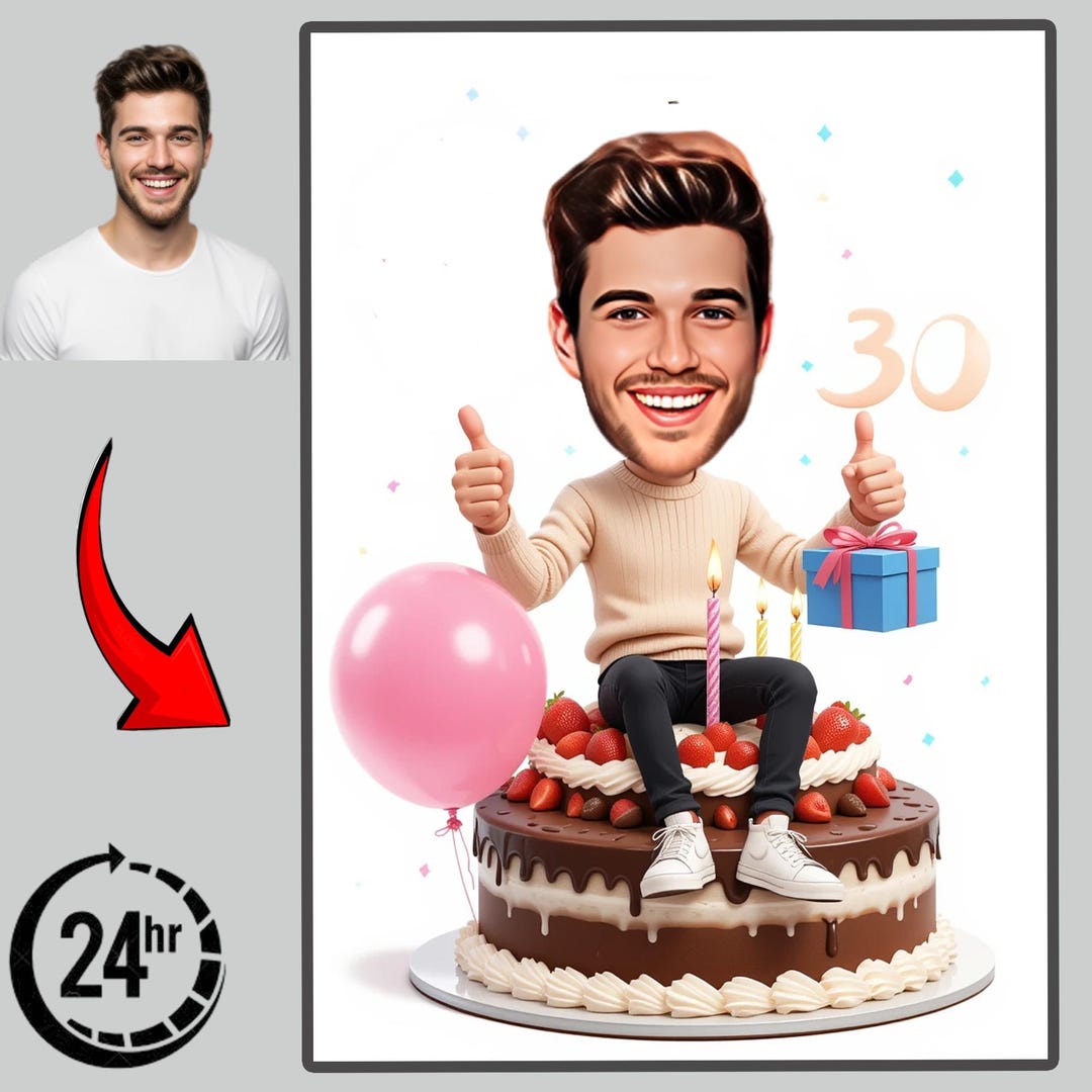 Personalised 30th Cartoon Portrait, Custom Happy Birthday Caricature ...