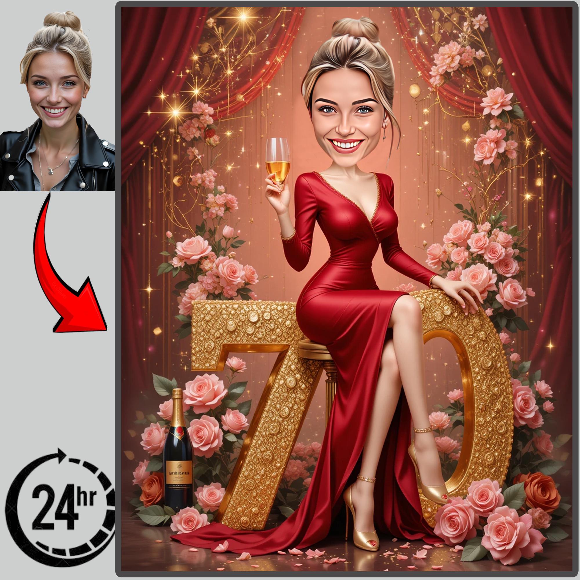 Custom 70th Cartoon Portrait | 70th Caricature | Personalized Happy ...