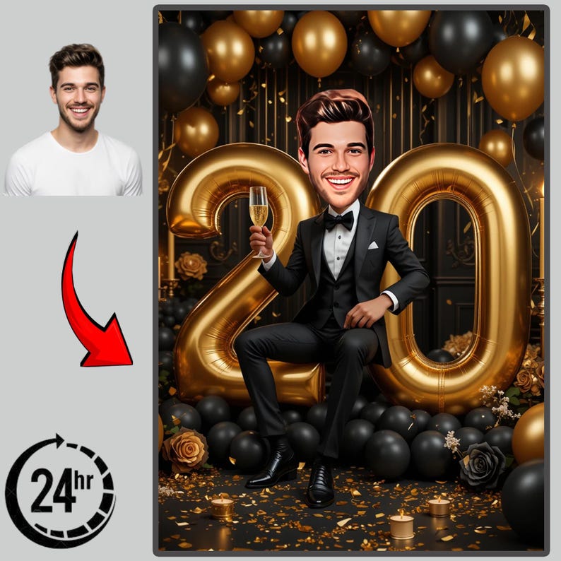 Custom 20th Cartoon Portrait | 20th Caricature | Personalized Happy ...