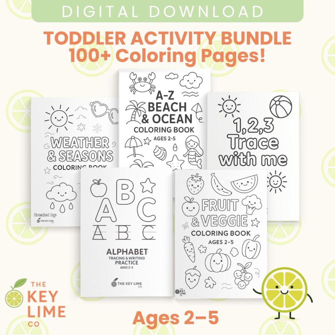 Toddler Coloring Book Bundle | Preschool Printable Activity Pack | 100 ...