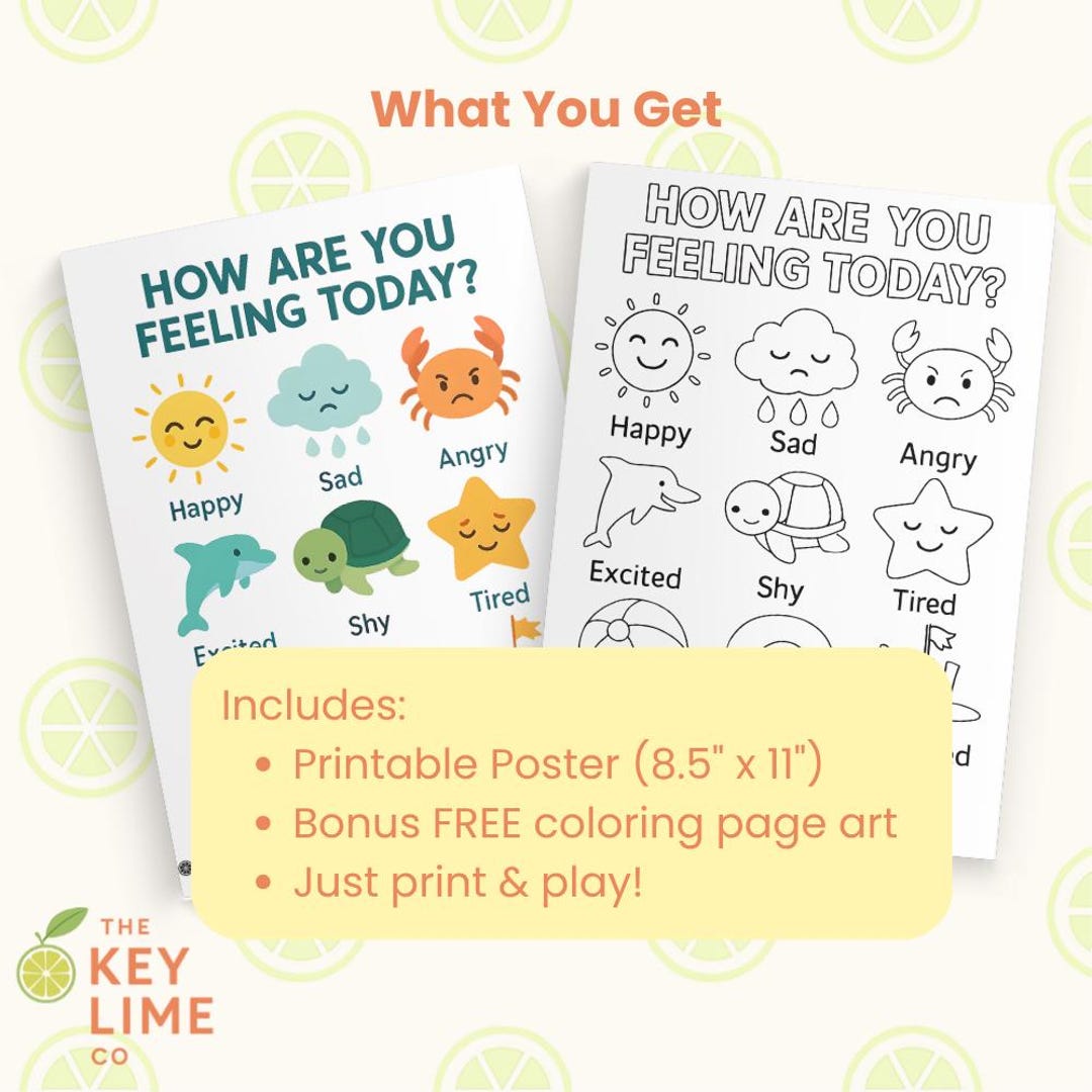 Feelings Chart for Kids Printable | Beach Emotion Coloring Page & Calm ...