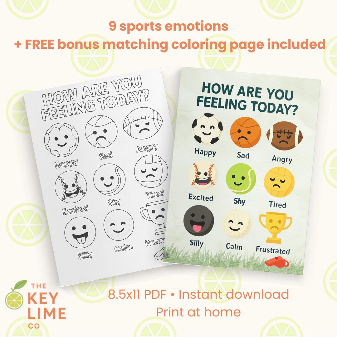 Feelings Chart for Kids Printable | Sports Emotion Coloring Page & Calm ...