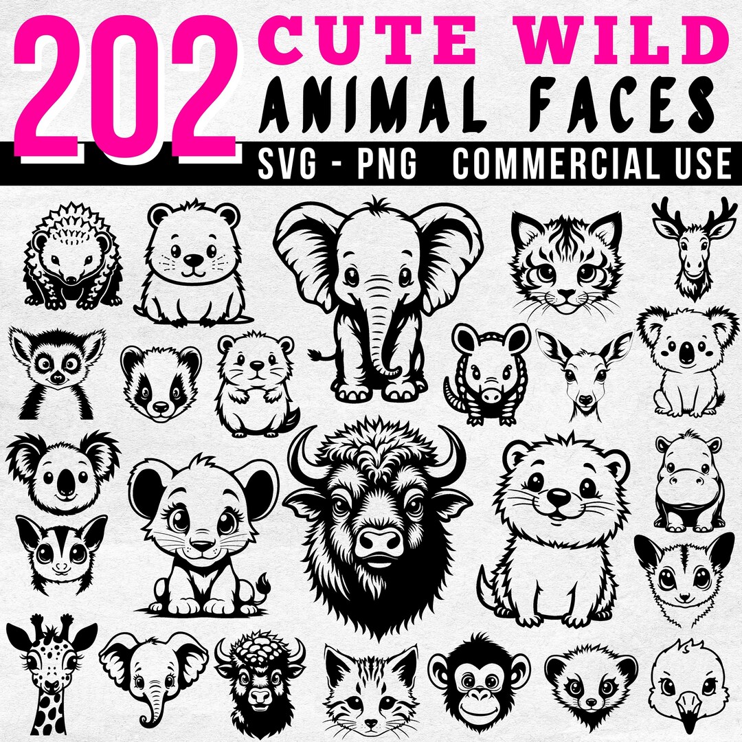 Cute Wild Animal Faces Svg Png Files Bundle | Cricut File | Instant ...