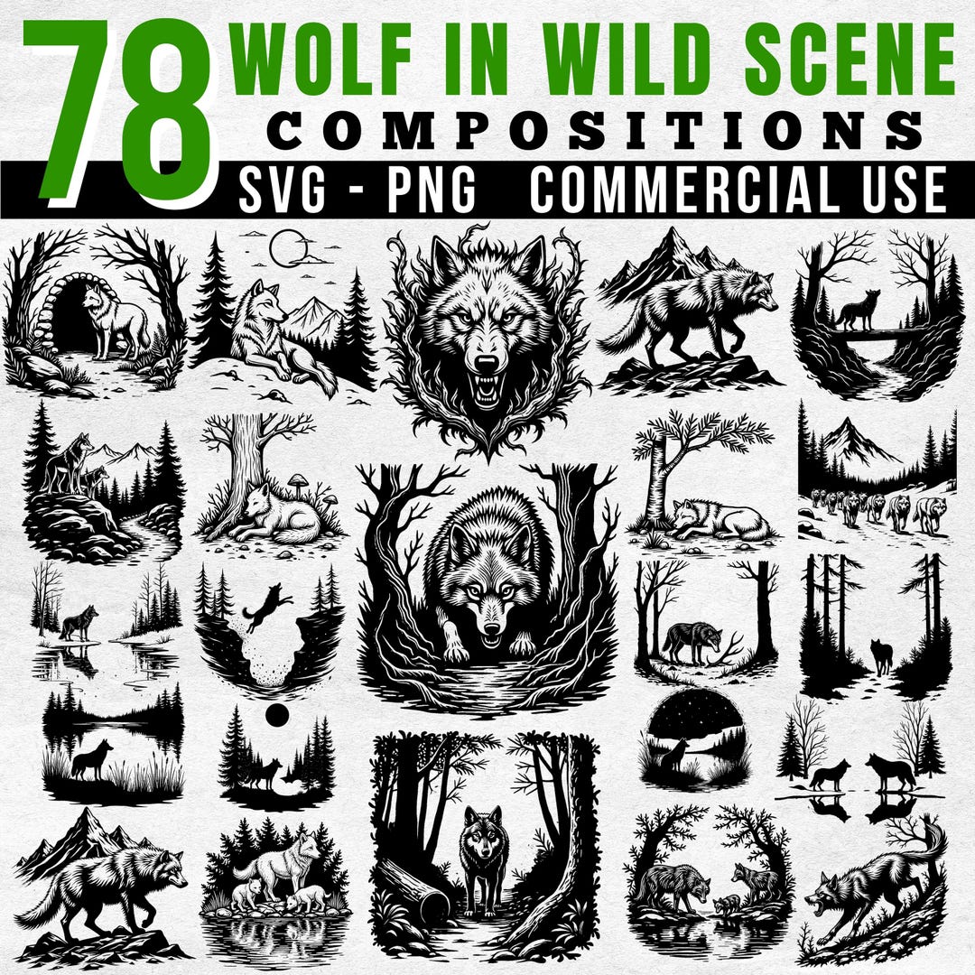 Wolf Scene SVG PNG Bundle: Wildlife Art, Cricut Ready (commercial Use ...