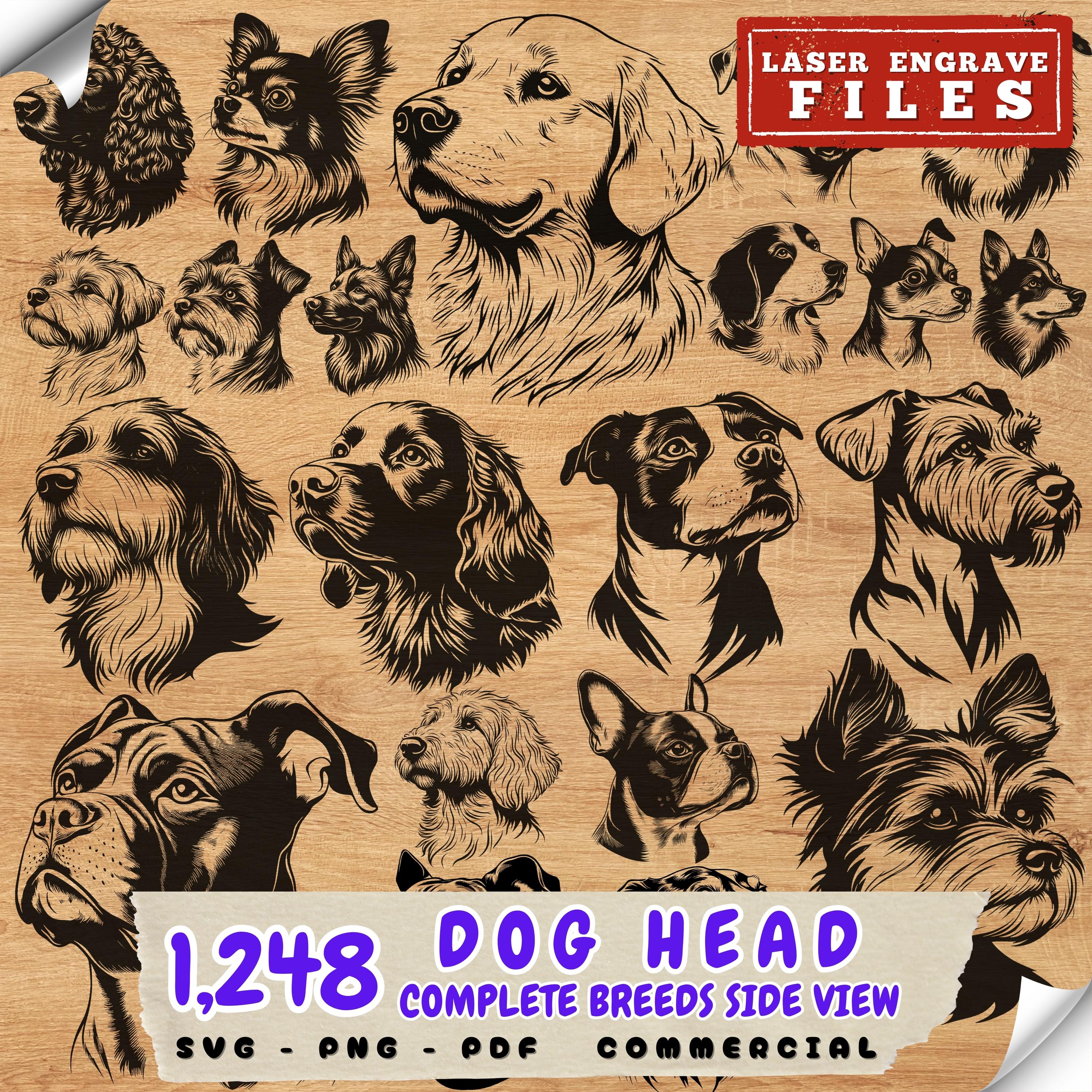 Dog Head Complete Breeds Side View Laser Engrave File: Coaster & Wall ...