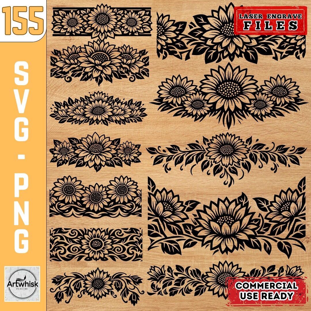 Sunflower Border Laser Engrave Files – Coaster, Wall Art SVG PNG ...