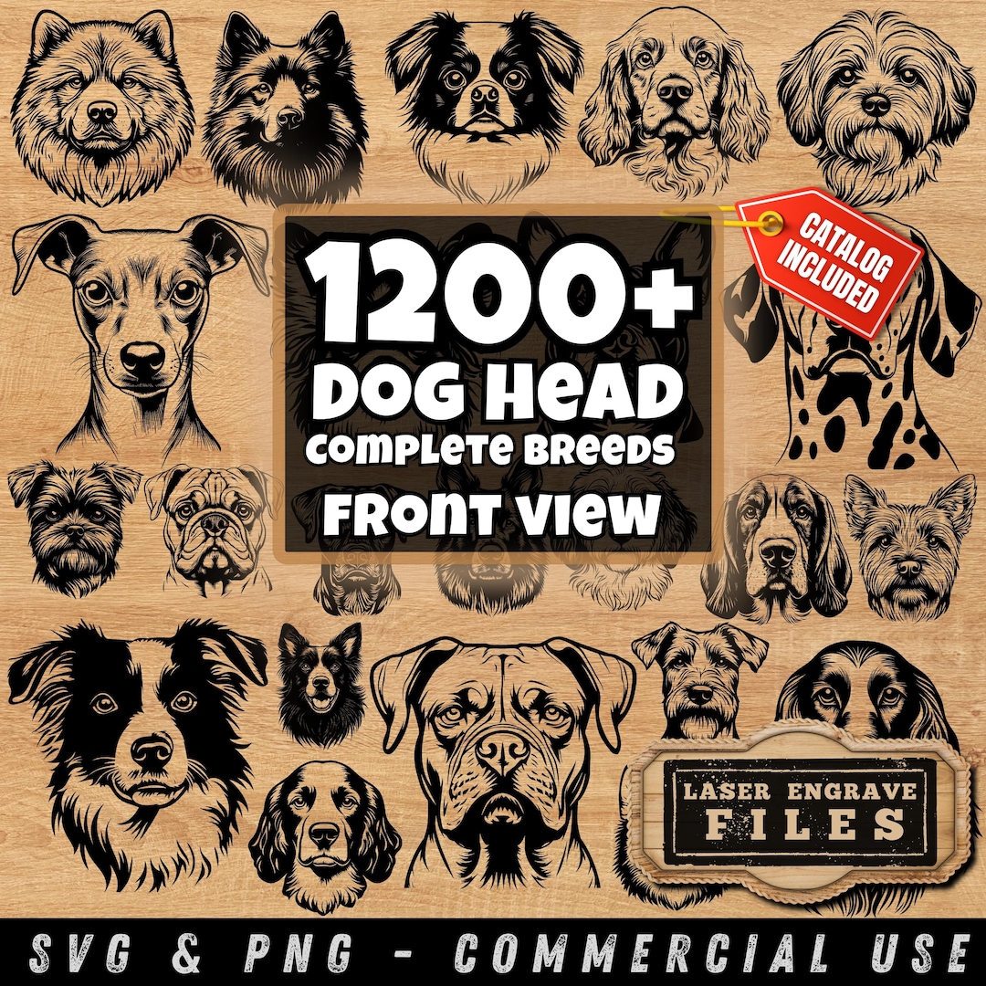 Dog Breeds Head Laser Engrave File: Coaster & Wall Art (SVG, PNG) - Etsy