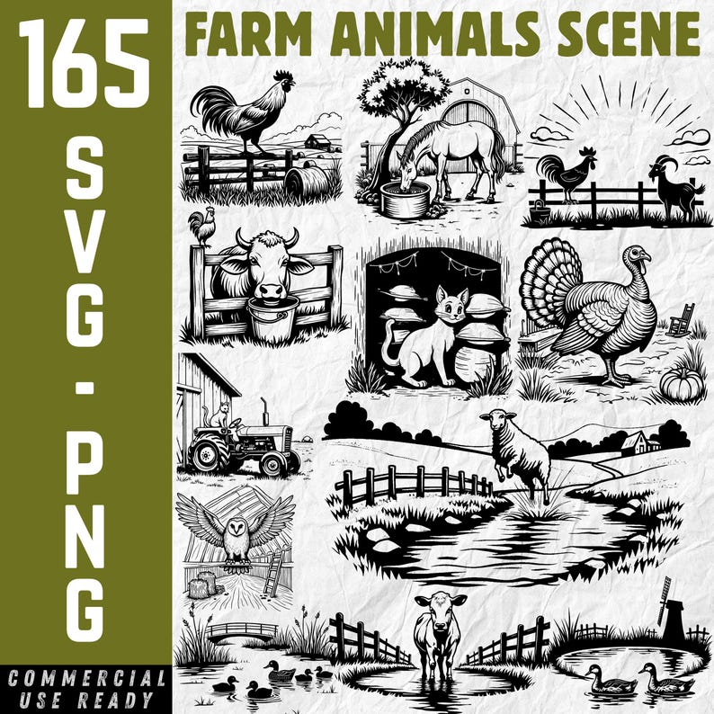 Farm Animals Scene: SVG PNG Files for Cricut, Farm Animal Clipart ...