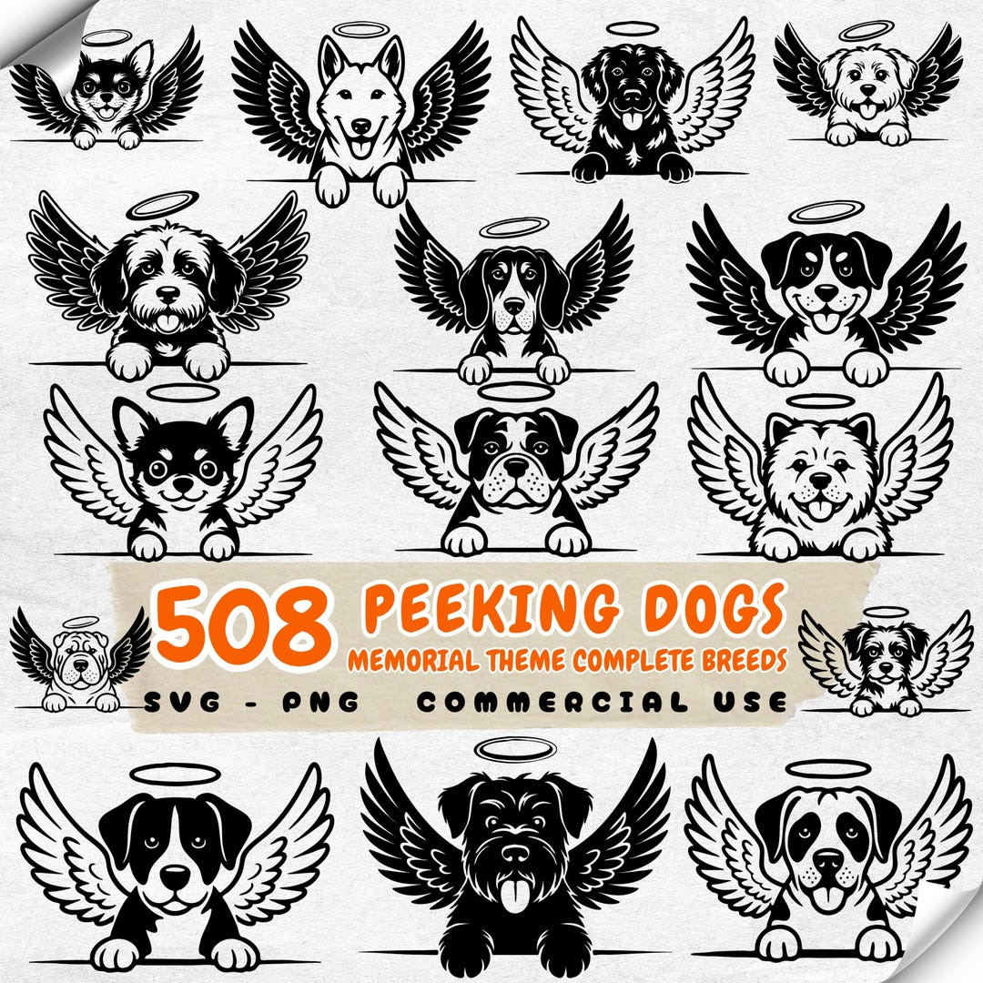 Dog Memorial SVG: Peeking Dogs in Clouds (commercial Use, Instant ...
