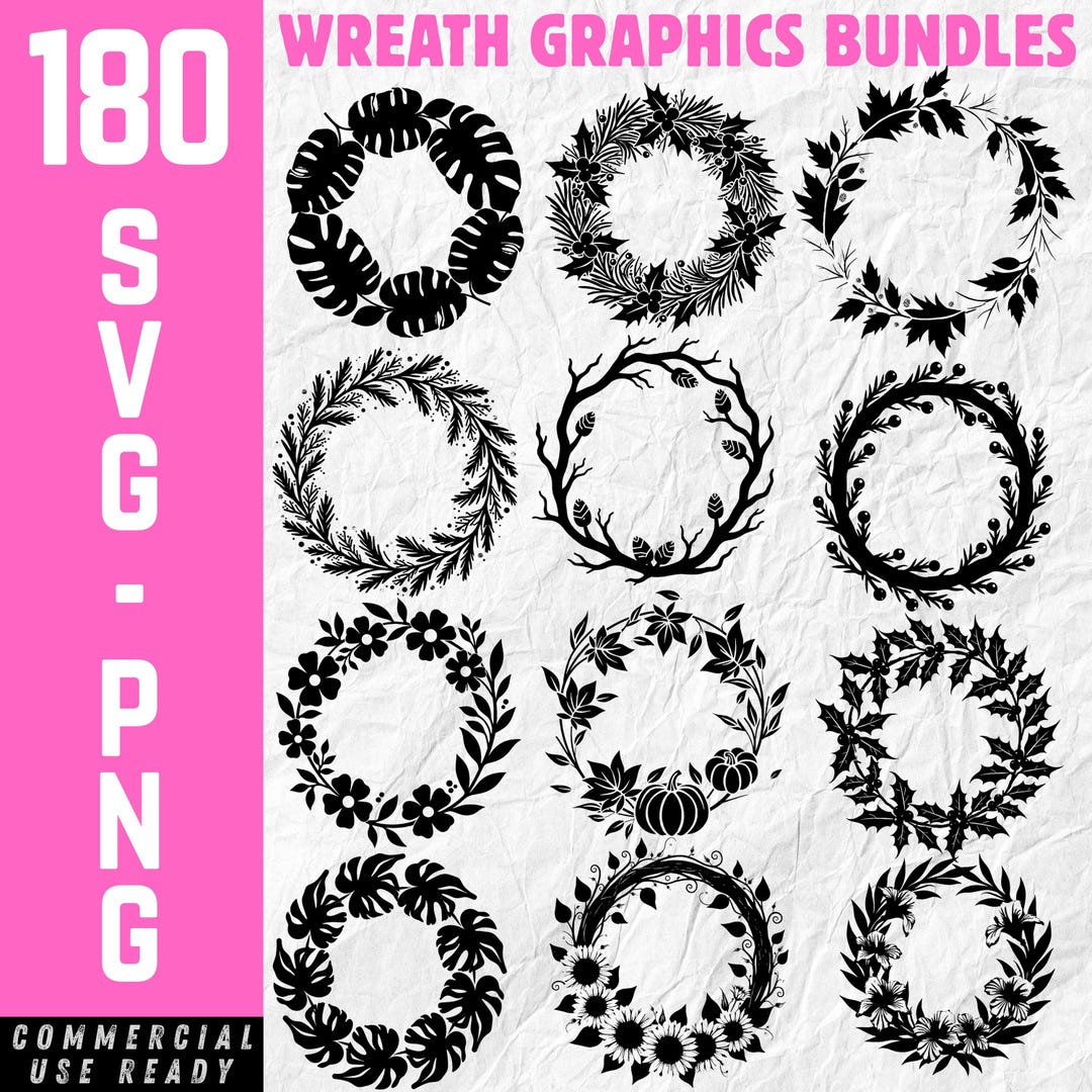 Different Wreath Graphics Bundles: SVG PNG Files for Cricut (commercial ...