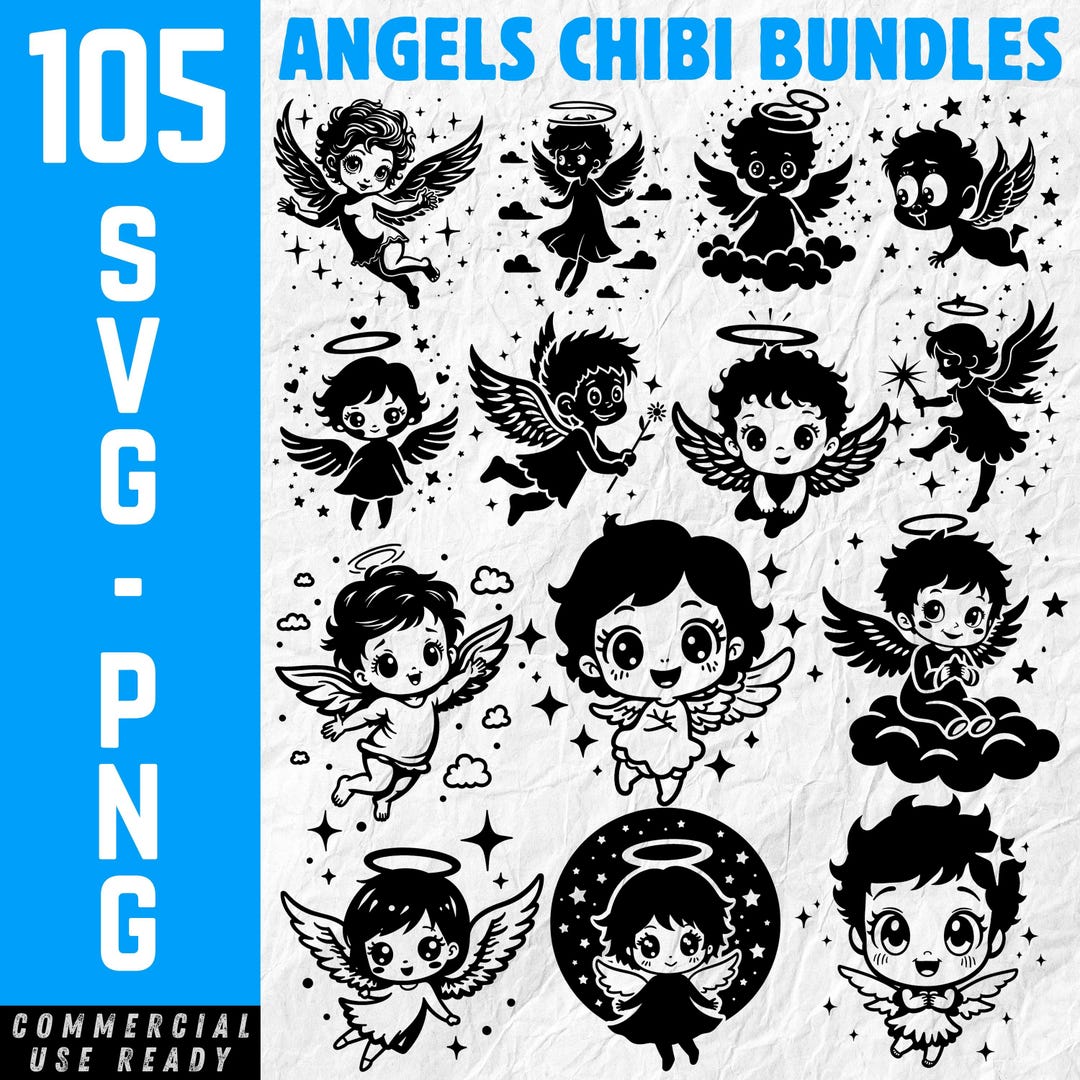 Angels CHIBI Bundles: SVG PNG Files for Cricut, Cute Angel Clipart Set ...