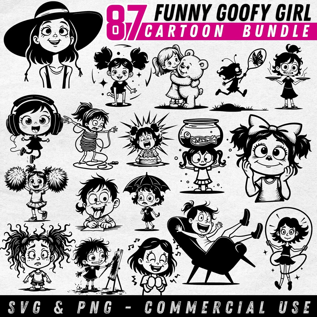 Funny Goofy Girl Cartoon: SVG PNG Files for Cricut (commercial Use ...