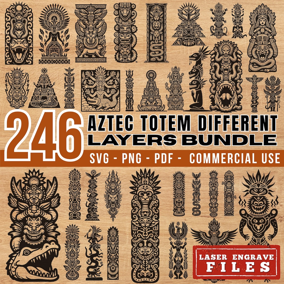 Aztec Totem Laser Engrave File: Coaster & Wall Art Templates (SVG, PNG ...