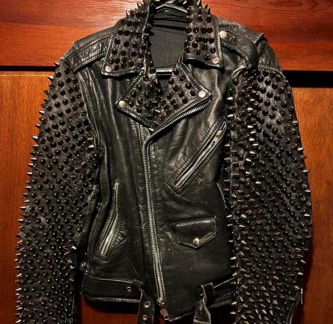 Men’s Genuine Leather Spiked Biker Jacket | Heavy Metal Punk Rock ...